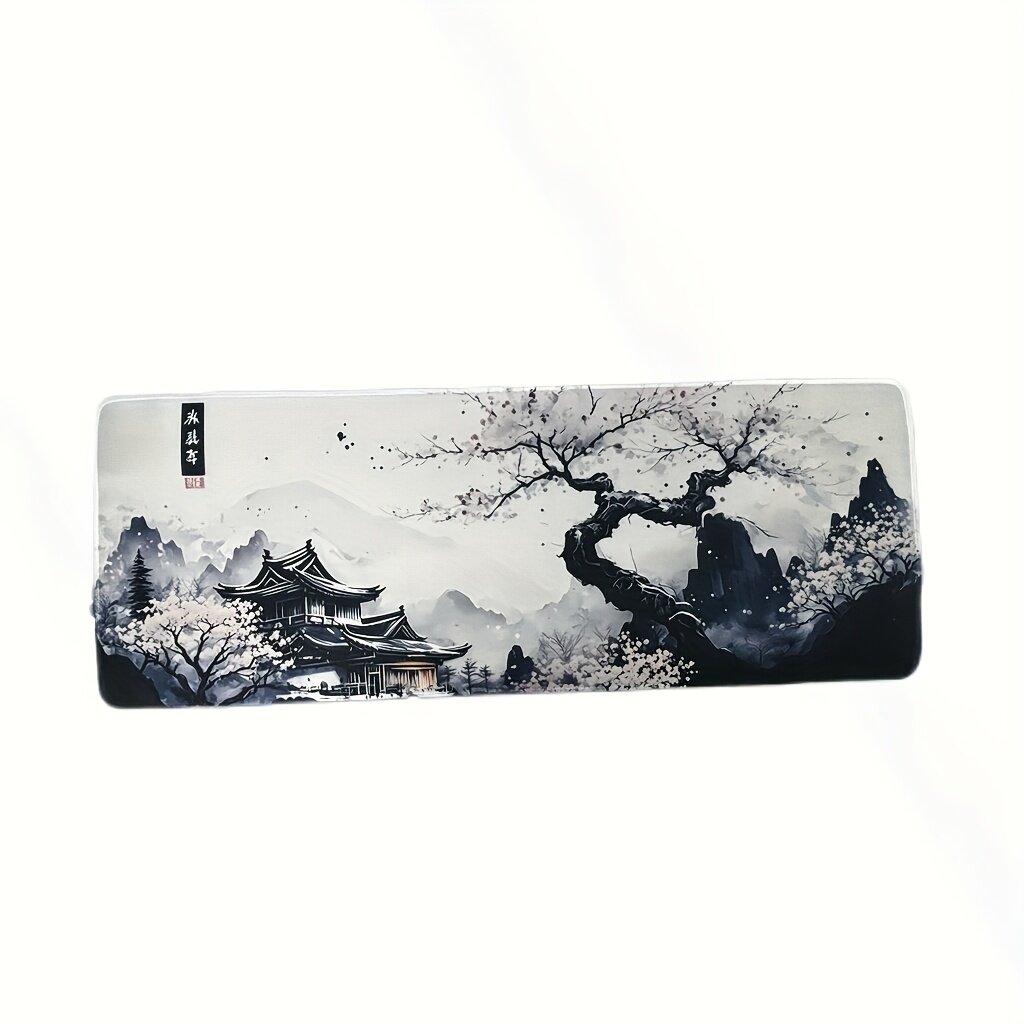 Игровой коврик для мыши и клавиатуры XL с дизайном чёрно-белой живописи, 31,5 x 11,81 дюйма