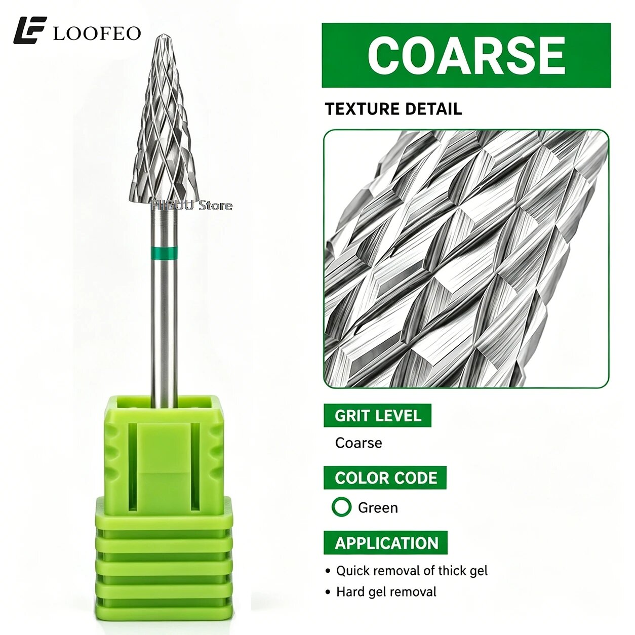 Фреза конусная LOOFEO, зеленая, coarse, S7-C-1Pc