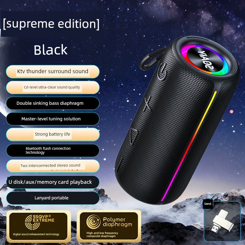 Черная ультра-версия беспроводной колонки с USB-накопителем, звуком для КТВ, длительной батареей и водонепроницаемостью