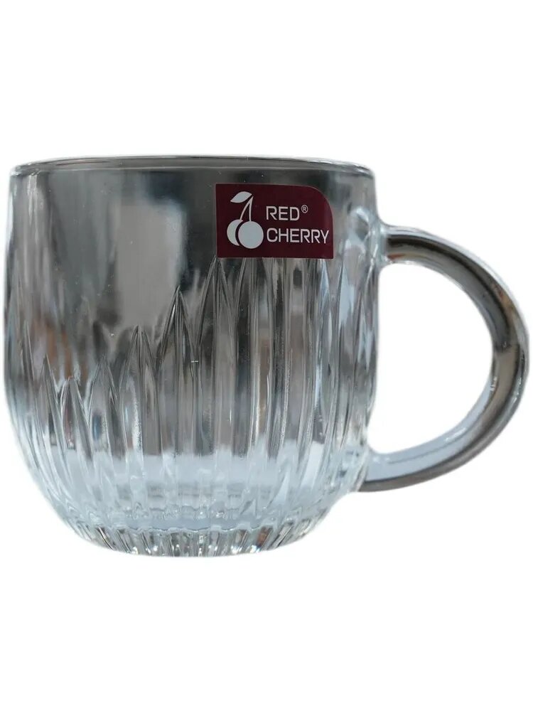 Кружка стеклянная RED CHERRY, ребристая, прозрачная, 700 мл