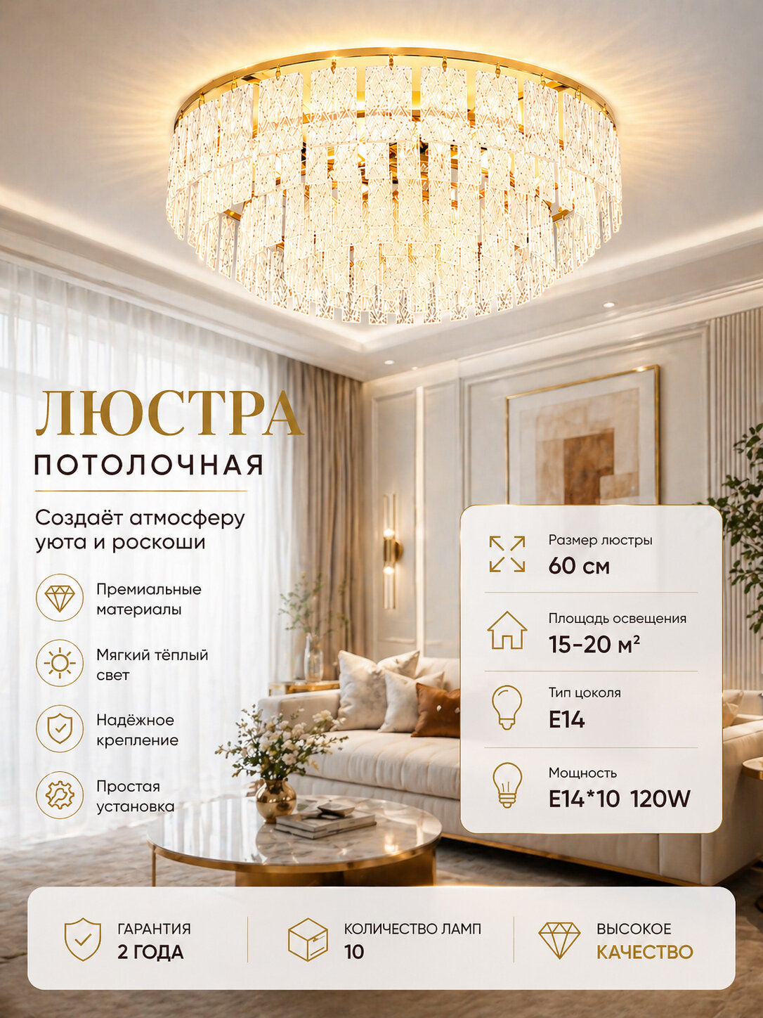Золотой круглый потолочный светильник с хрусталем | LED свет | Для гостиной и спальниЗолотой круглый потолочный светильник с хрусталем | LED свет | Для гостиной и спальни ，，，