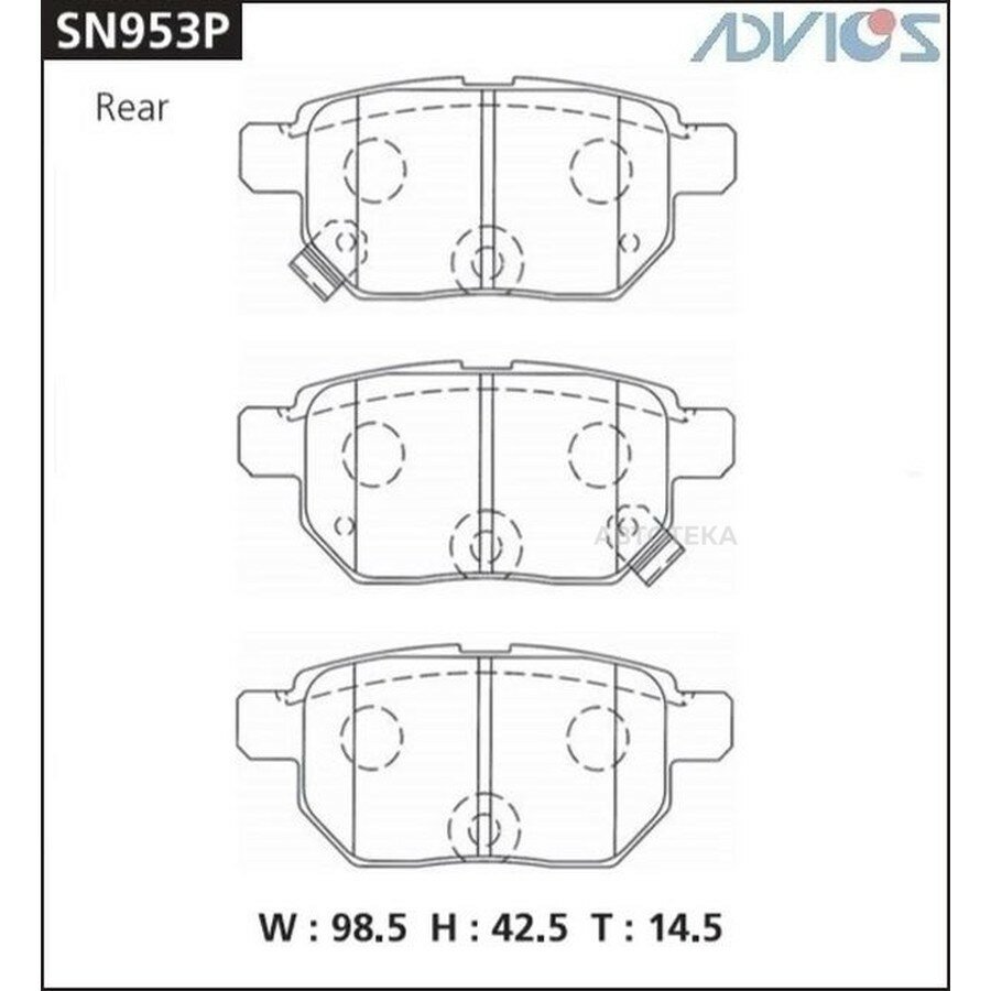 Колодки тормозные TOYOTA COROLLA 1.4 VVT-I 02>/AURIS 1.6/1.4 07>зад. ADVICS SN953P