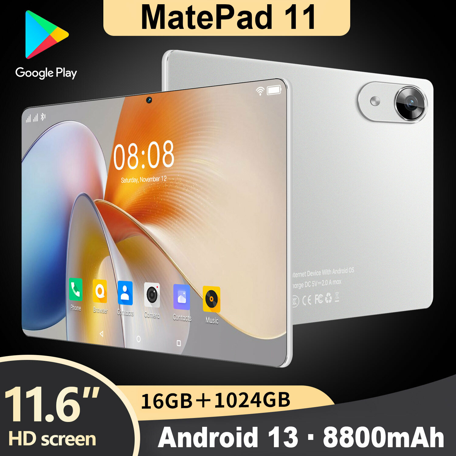 Планшет MatePad Pro 11, 11 дюймов, 1TB, Full HD, Android 13, Удвойте эффективность работы, Серебряный