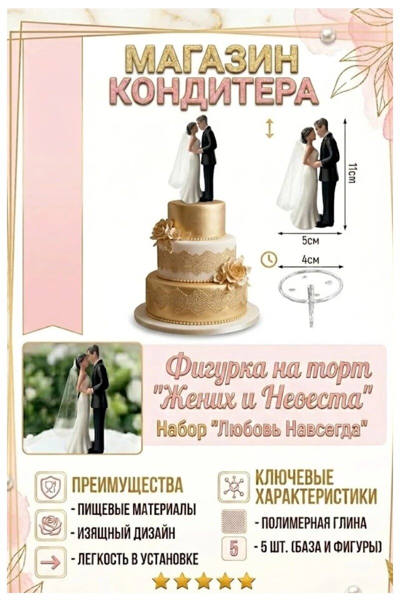 Фигурка на торт "Жених и Невеста №2" для торта и юбилеев и праздников