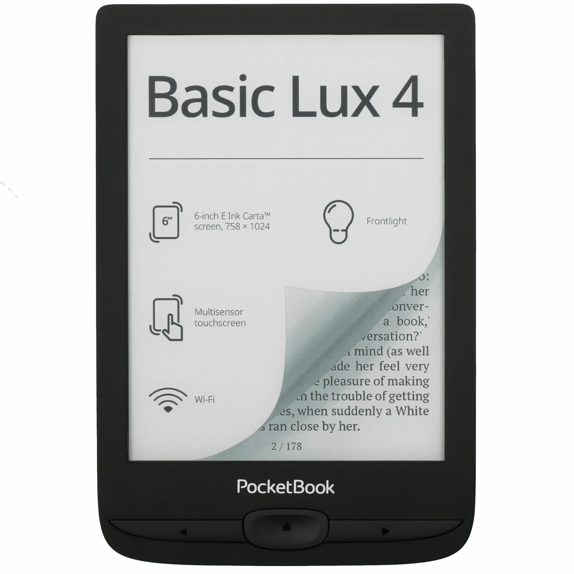 6" Электронная книга PocketBook 618 Basic Lux 4 (PB618-P-WW) черный - E-Ink Carta, сенсор, подсветка, Wi-Fi, 1300 мА*ч