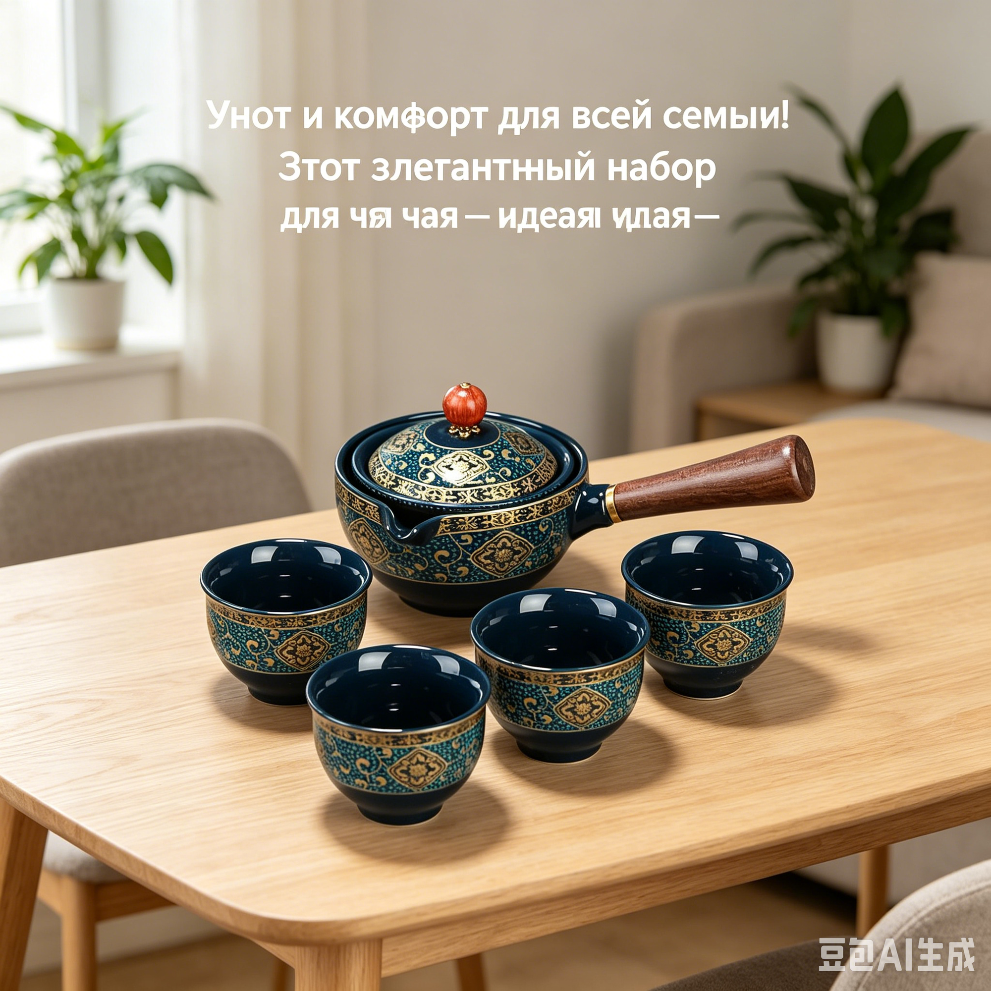Набор чайников Gongfu с вращающейся ручкой, керамический, темно-синий