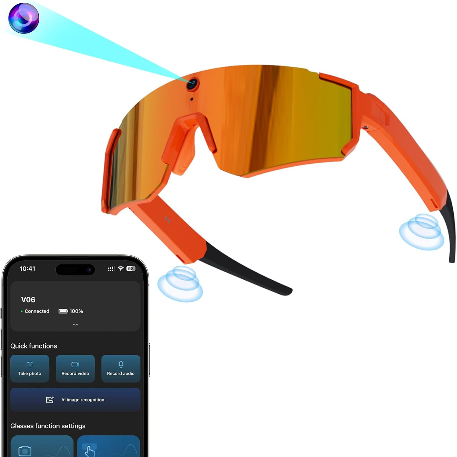 Очки CCIT AI, запись видео, Bluetooth, Wi-Fi, встроенный микрофон, поляризованные, UV400