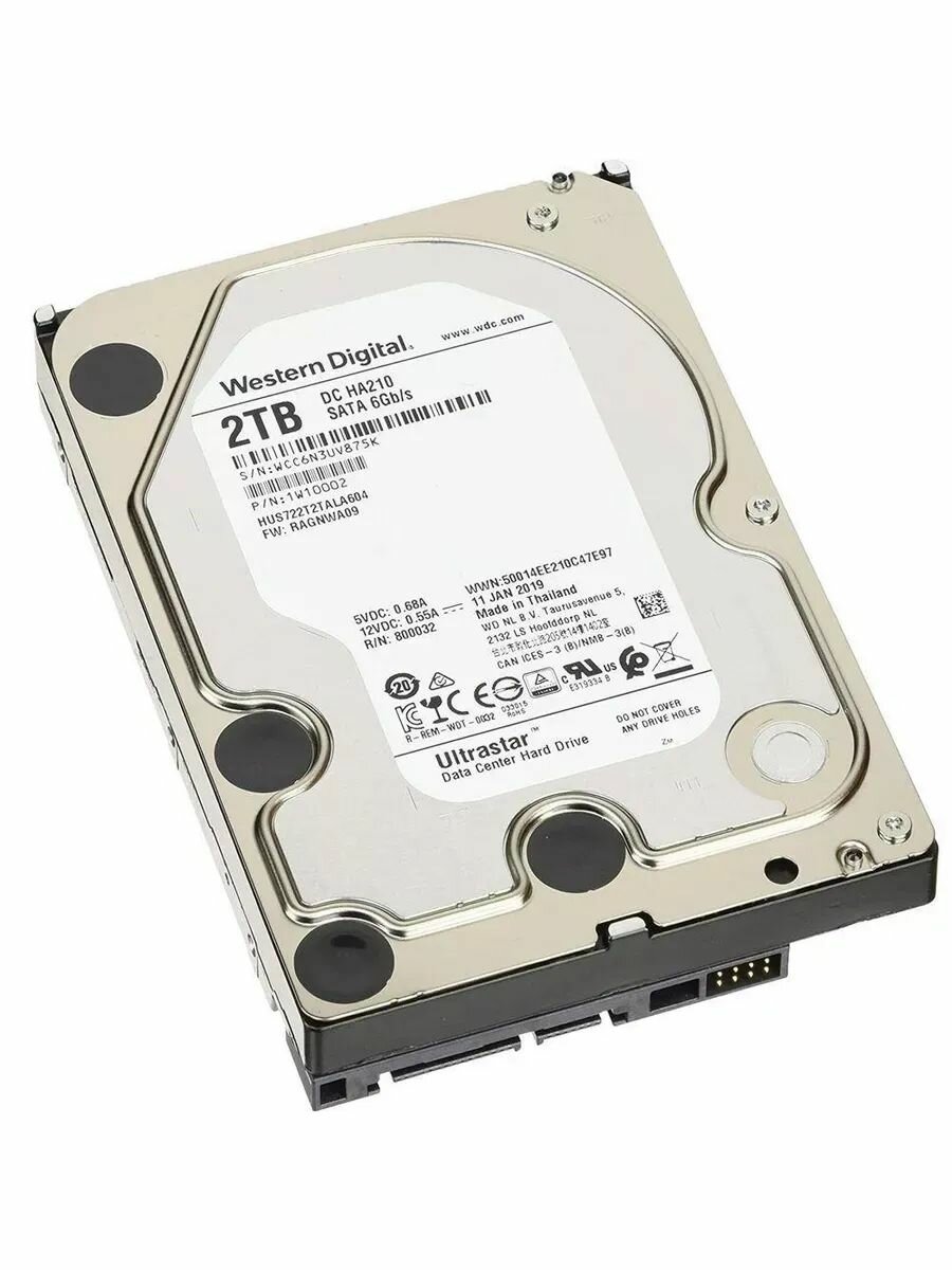 Western Digital 2 ТБ Внутренний жесткий диск DC HA210 (HUS722T2TALA604), 3.5", 7200 об/мин, SATA III (HUS722T2TALA604)