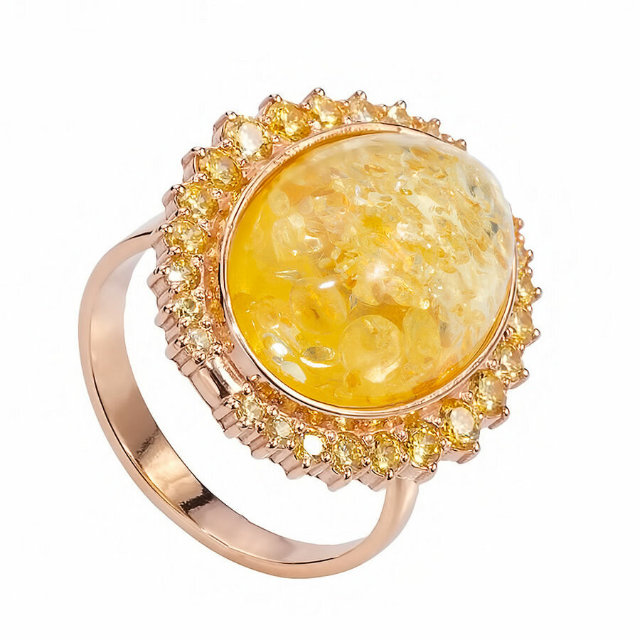 Кольцо, серебро, 925 проба, родирование, янтарь
