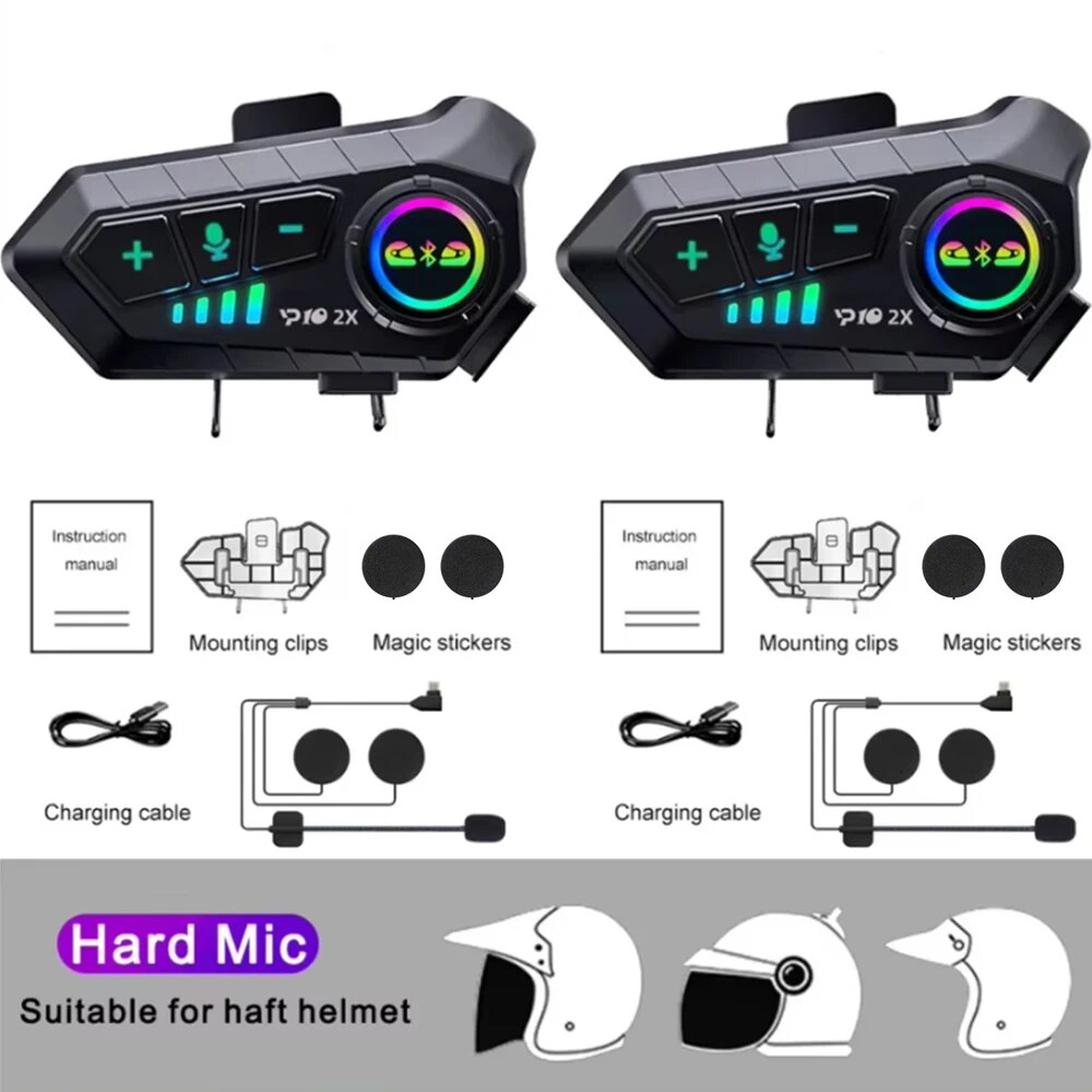 Мотогарнитура Bluetooth 5.3 YP10, Hard Mic, Цвет: 1 Pair