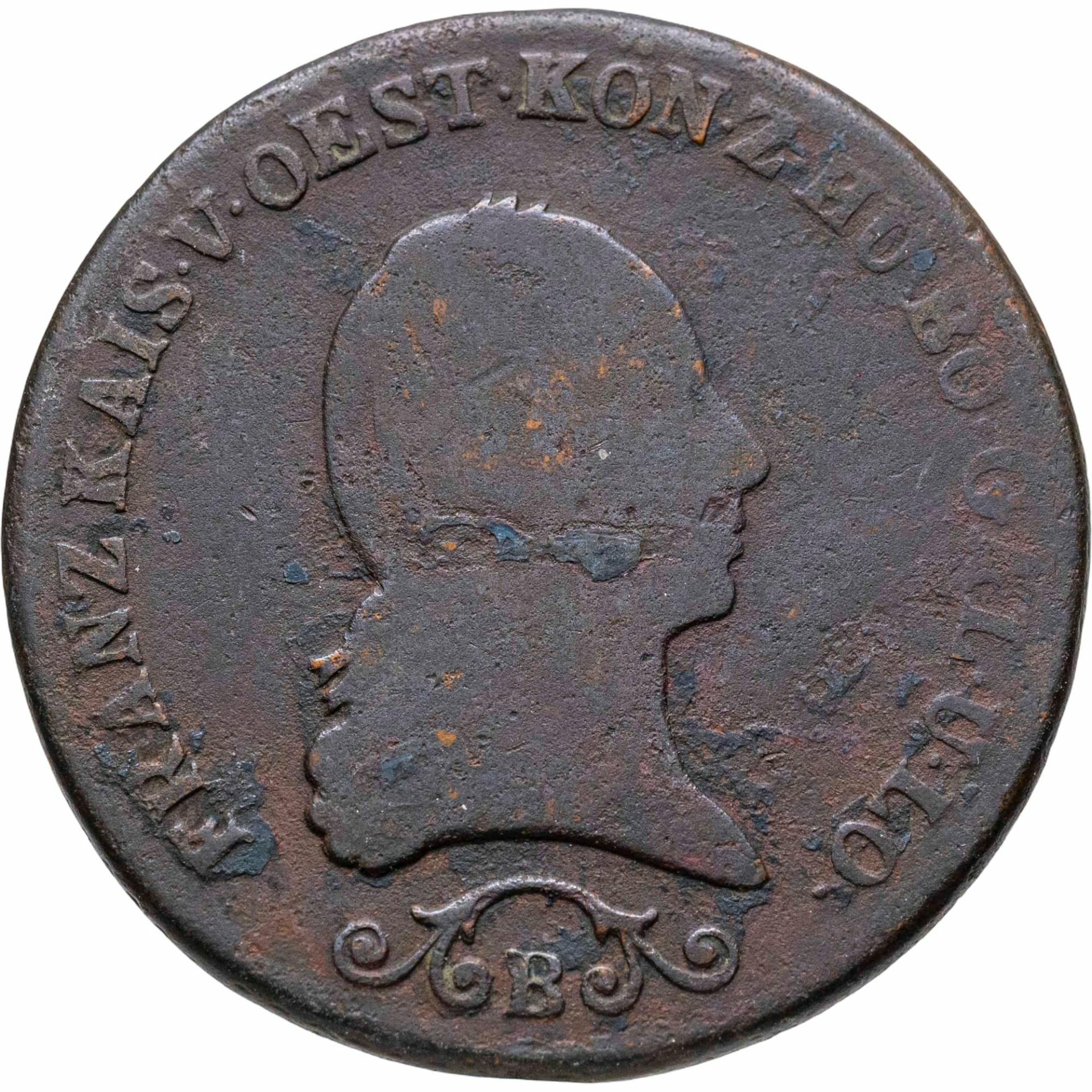 Австрия 3 крейцера kreutzer 1812, знак монетного двора "B" - Кремница, Медь, в сохранности F