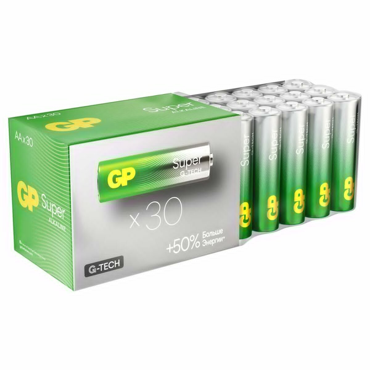 Батарейка GP Super G-Tech AA/LR6 (15A алкалиновая, SB30, термоусадка) (GP 15AA21-2CRSWC30), 180шт.