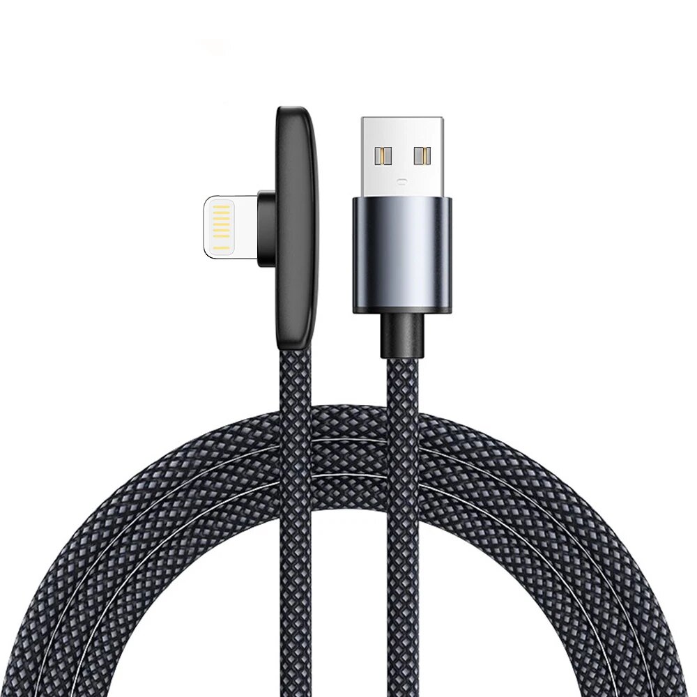 USB-кабель Lightning Для Быстрой Зарядки, Угловой (90 Градусов), В Оплетке, Для iPhone 1m