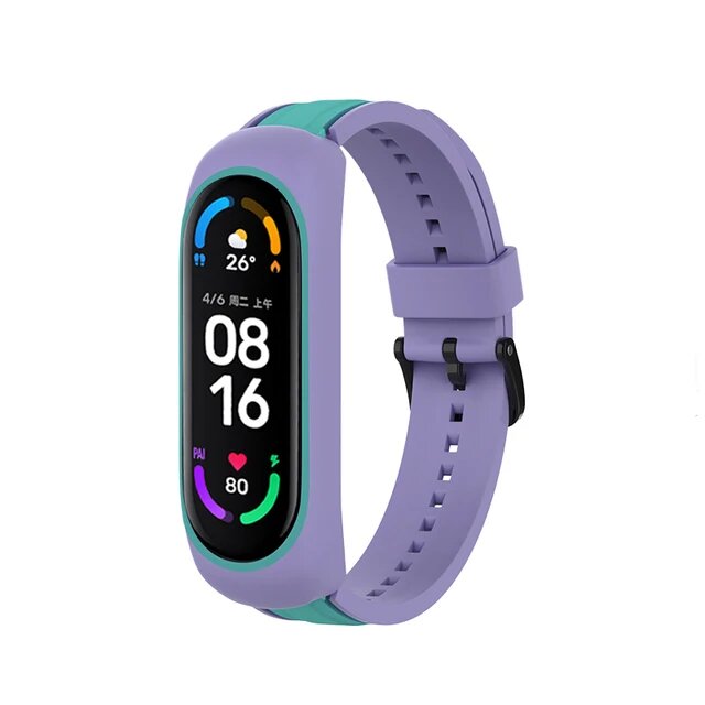 Ремешок для Xiaomi Mi Band 3/4/5/6, жидкий силикон, Erilles Фиолетовый Зеленый