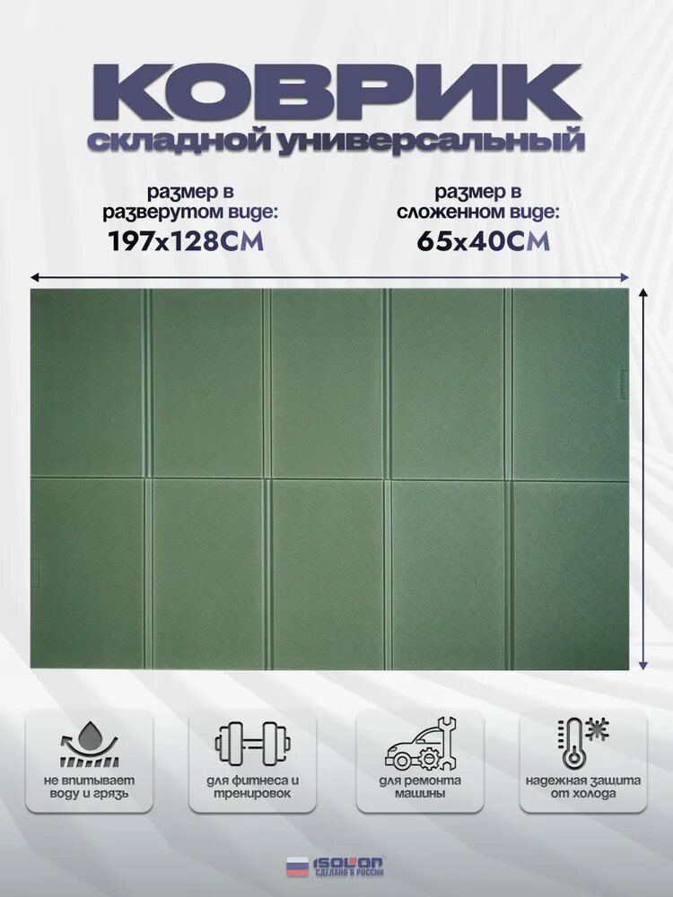 Коврик туристический складной широкий тент флекс / ISOLON /197х128 см. Всесезонный, не промокает, универсальный для охоты, рыбалки, для отдыха, дно в палатку, подстилка под бассейн