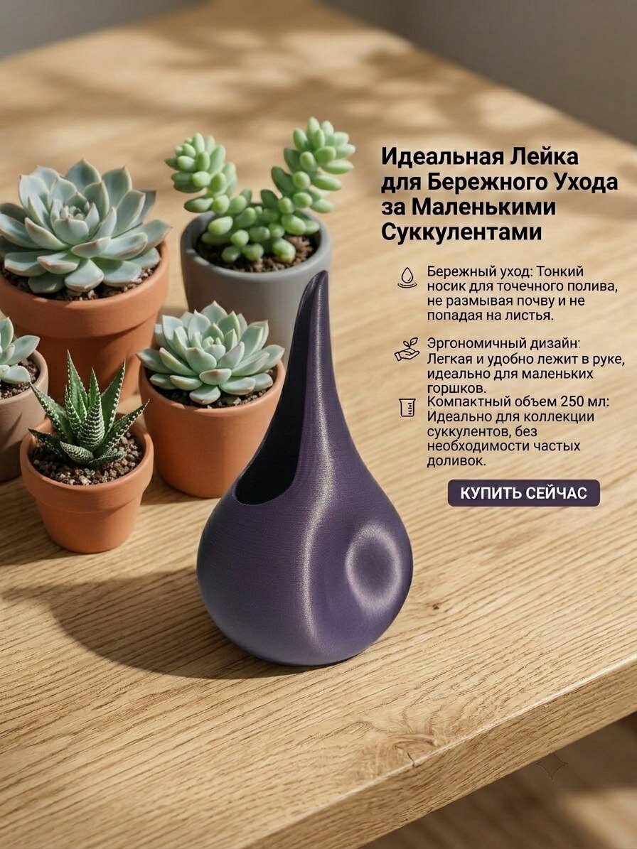 Лейка 0,25 мл. для суккулентов и комнатных растений, пластик, фиолетовая, эргономичный дизайн, 250 мл