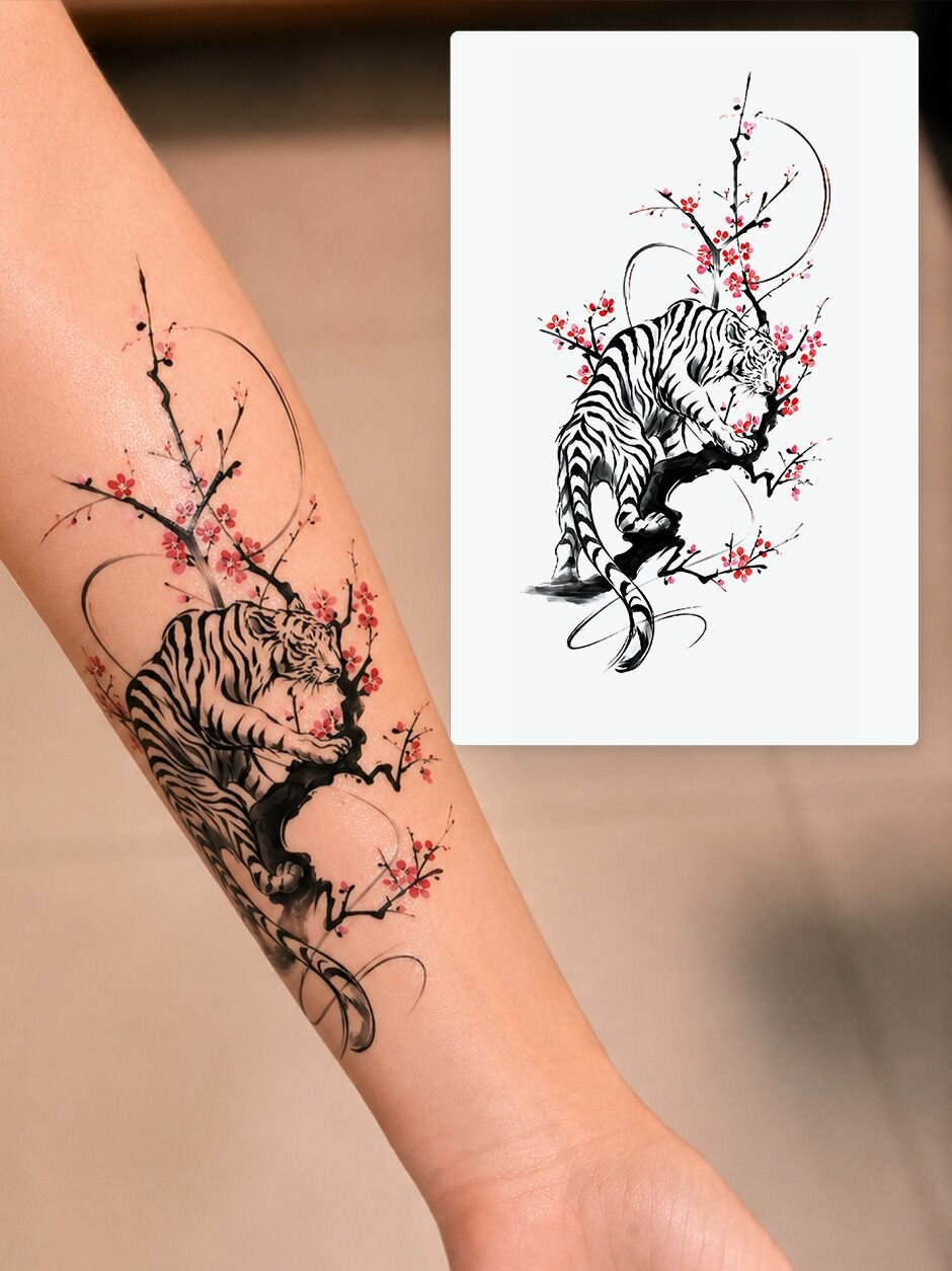 Tattoo'шки Временная тату "Тигр с сакурой" 12*21см временная татуировка тигр сакура 12x21 см