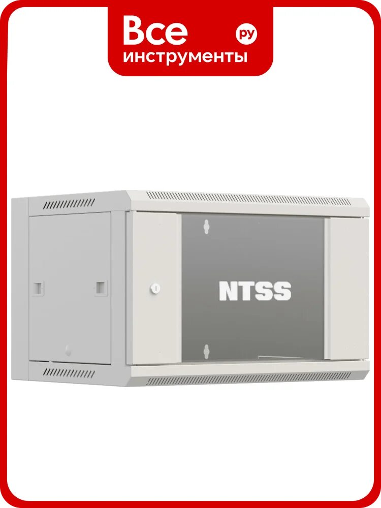 Шкаф настенный телекоммуникационный NTSS W 12U 600x450x635мм, 2 профиля 19, дверь стеклянная, боковые стенки съемные, задняя стенка, разобранный, серый RAL 7035 NTSS-W12U6045GS