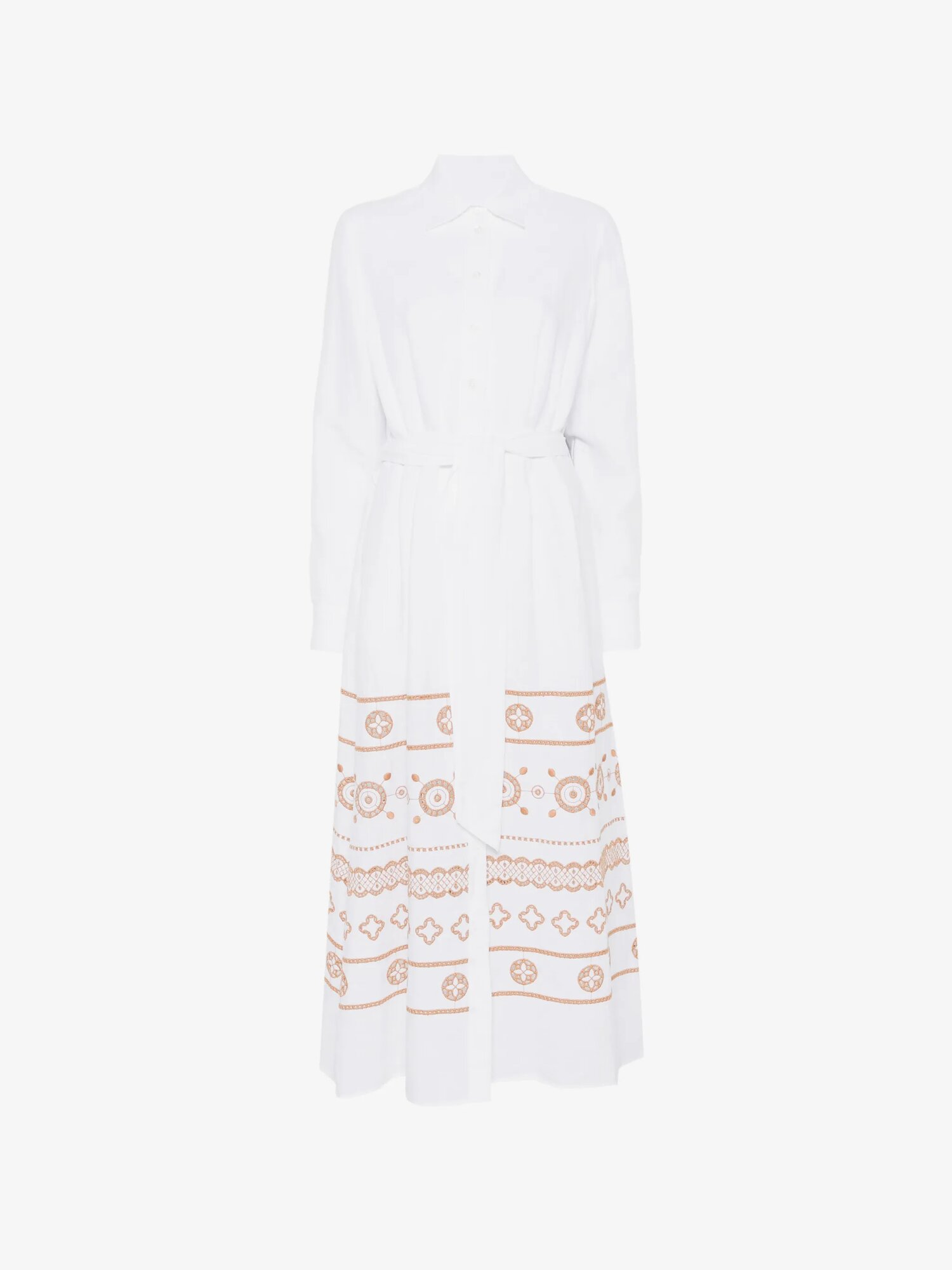 Платье Embroidered belted midi shirt dress