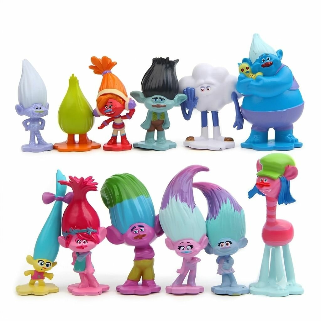 Набор фигурок Тролли / Trolls 12шт (3-6см, пакет) минифигурки персонажей маленькие фигурки
