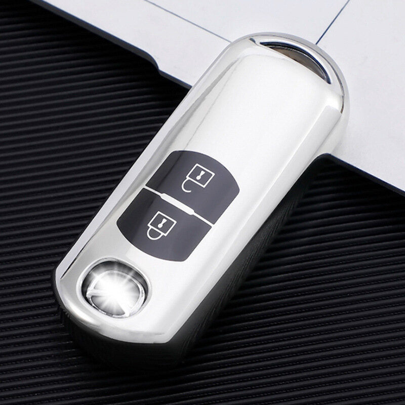 Универсальный чехол для автомобильного ключа с 2 кнопками, серебристый, подходит для Mazda CX-3/CX-5/Axela/CX-4/Atenza