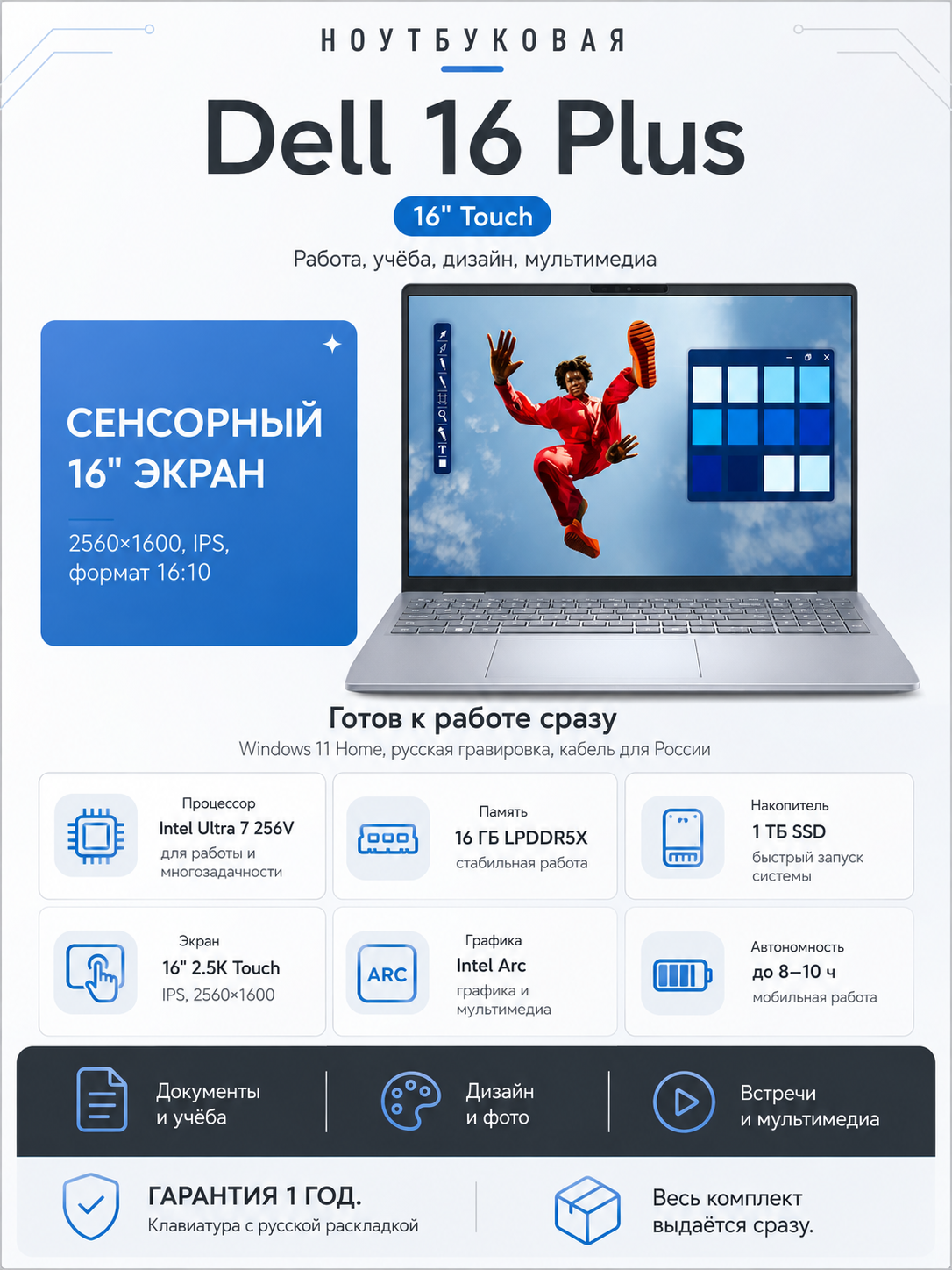 Ноутбук Dell 16 Plus (Intel Ultra 7, 16 ГБ, 1 ТБ, Win 11) Серый