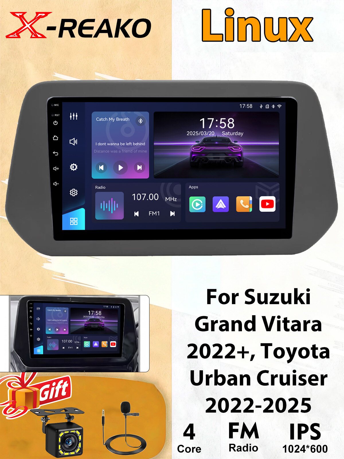 Магнитола для Suzuki Grand Vitara 2022+, Toyota Urban Cruiser 2022-2025 экран 9 дюймов Андроид wifi Bluetooth GPS