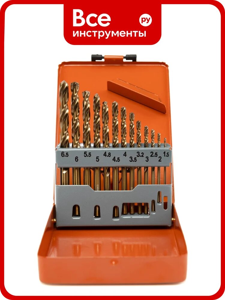 Набор сверл HORTZ 1.5-6.5 13 шт Р6М5К5 (HSS-Co5) металлический кейс 1162885