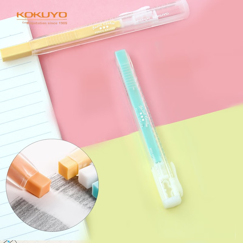 KOKUYO Fine Eraser Pastel Cookie Student Pencil Eraser 13x16x120mm Синий 4 шт. набор Цвет：Тщательно стертый синий