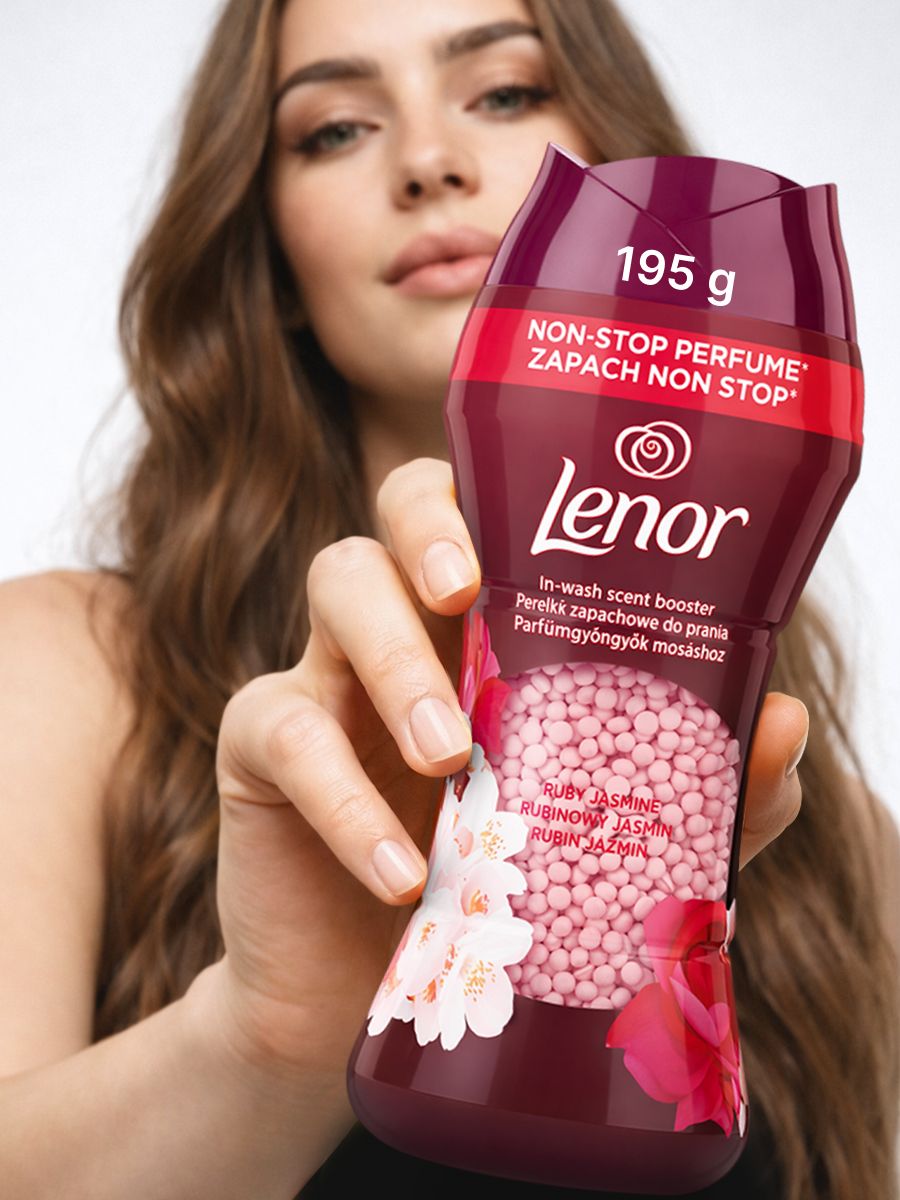 Lenor парфюм для стирки белья в гранулах Ruby Jasmine, парфюмированный кондиционер ополаскиватель для белья Ленор, 195 г.