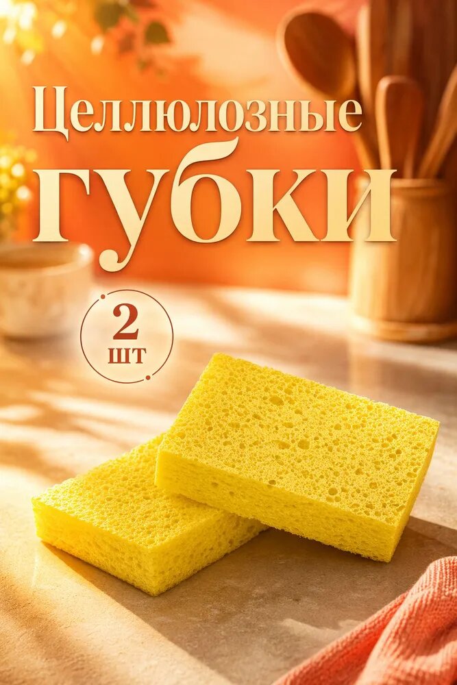 Губка, целлюлоза, 2 шт.