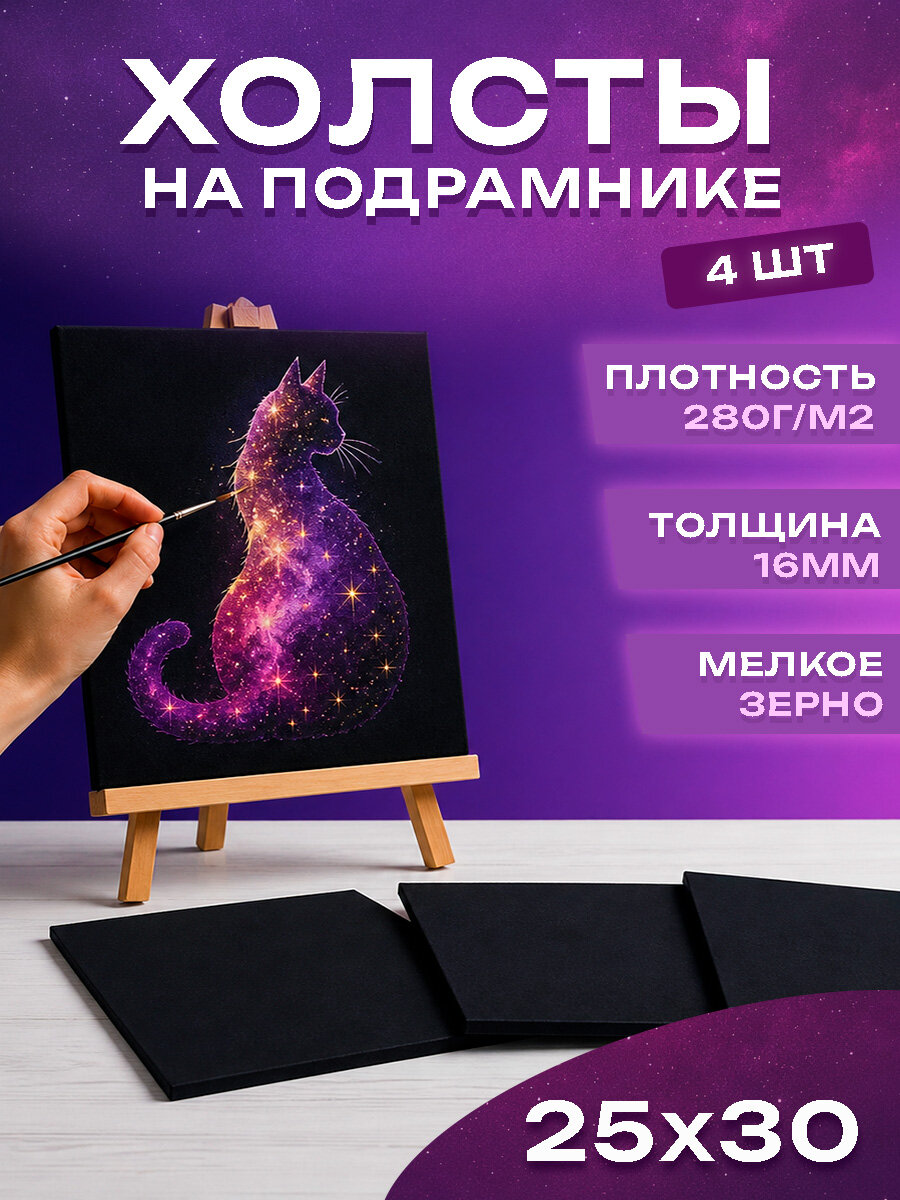 Холст Черный 25х30 4 шт