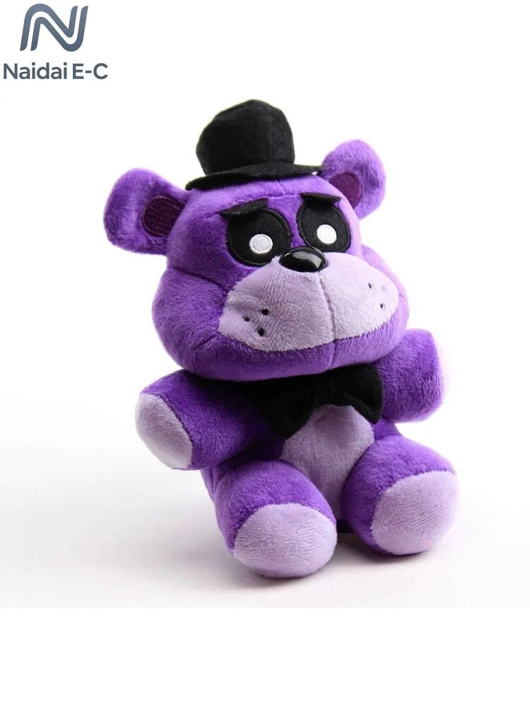 Мягкая плюшевая игрушка Медведь Фредди FNAF Freddy's, 15 см, фиолетовый, с цилиндром и бабочкой — фото 1