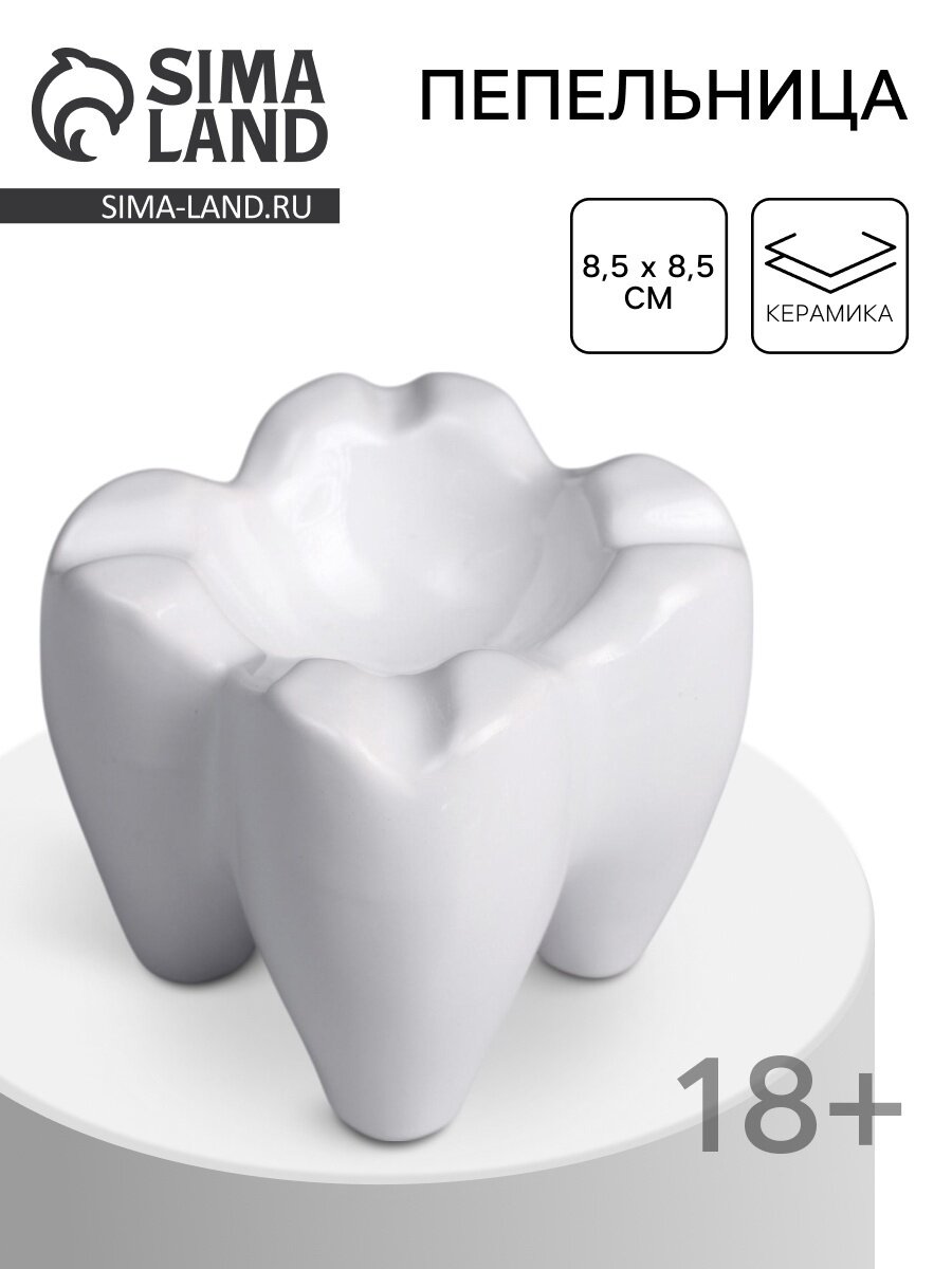 Пепельница «Белый зуб» для дома, для сигарет и стиков, 8.5×8.5 см