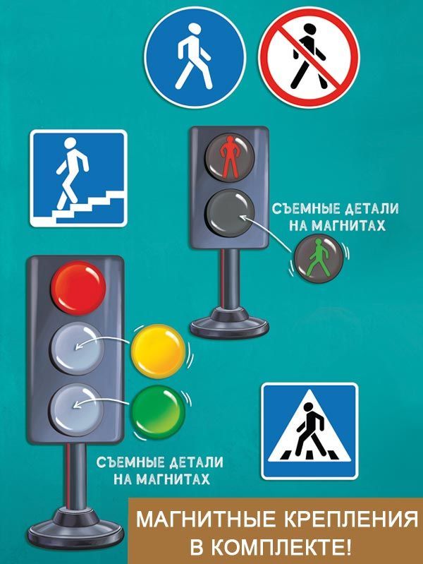 Оформительский набор светофор и знаки на магните на стену на доску уголок ПДД для детского сада и школы