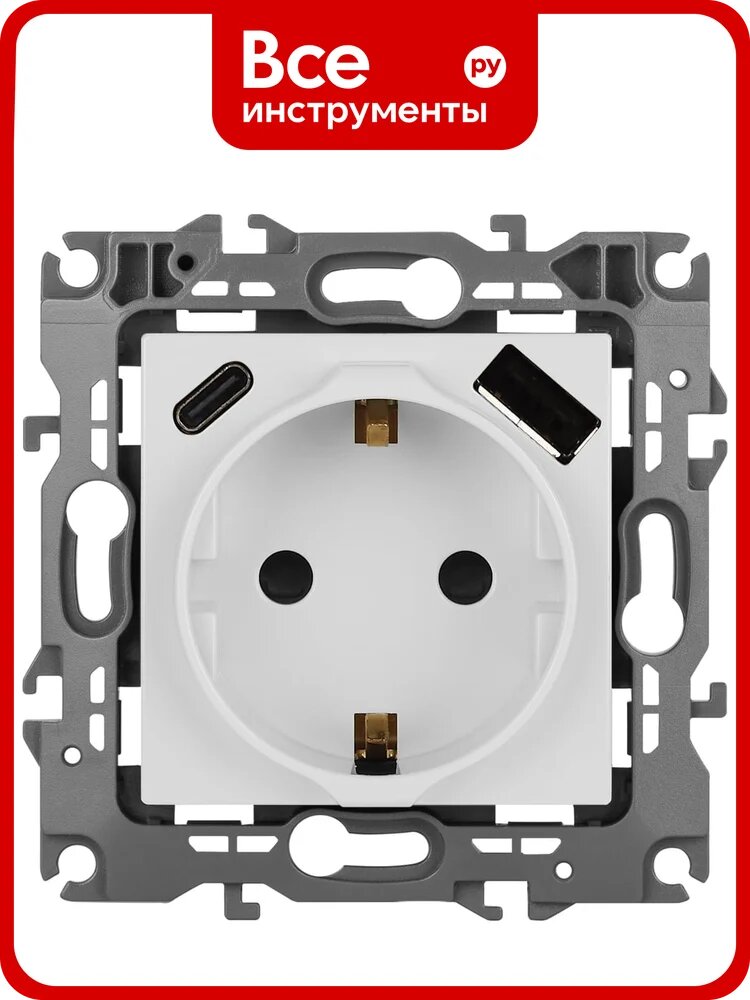 Розетка ЭРА Серия 12 12-4108-01 2PE 16A250В со шторками с USB typeAC 5В3А белый Б0067752