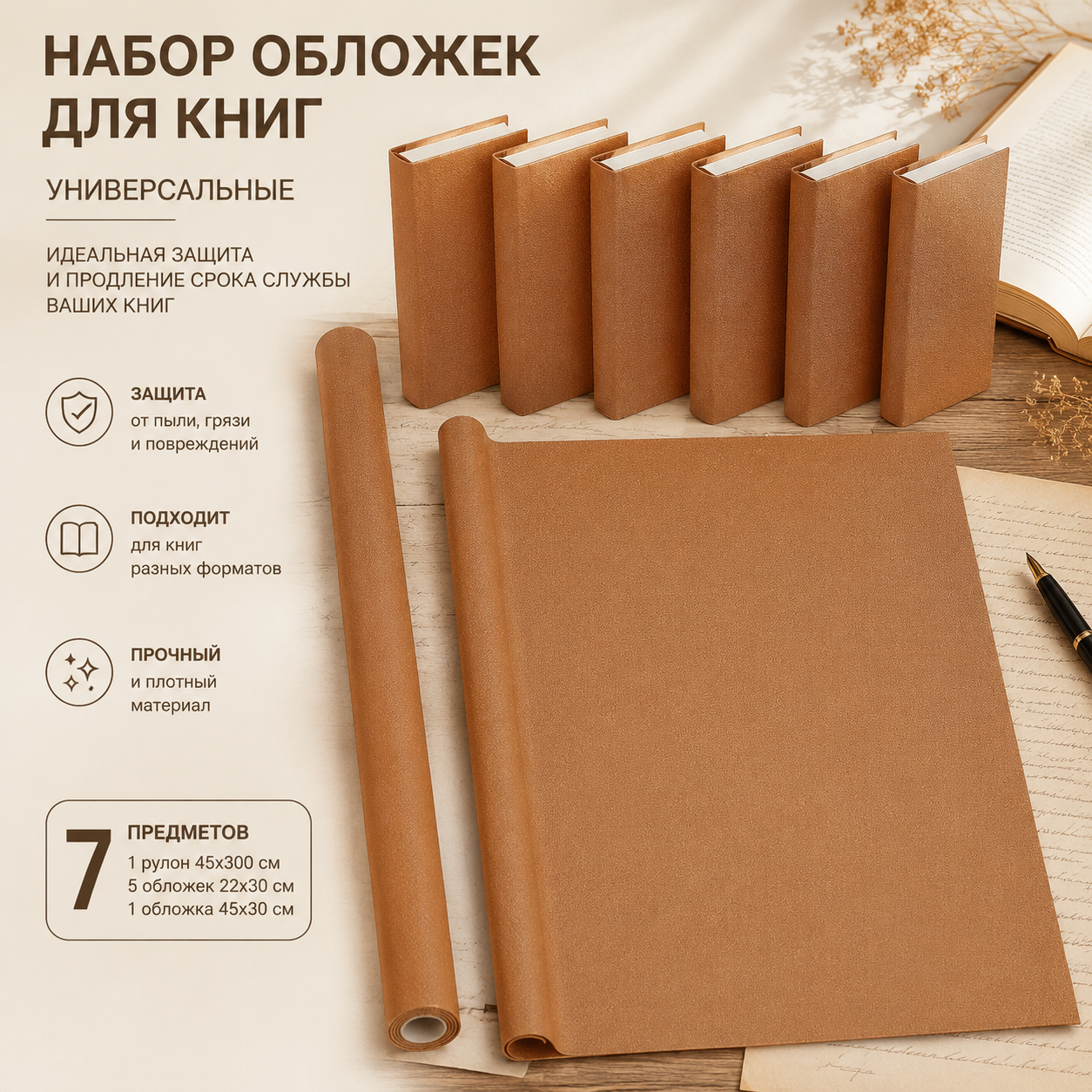 1 рулон атласных обложек для книг, темный золотистый стержень, 1100x420x0,1 мм