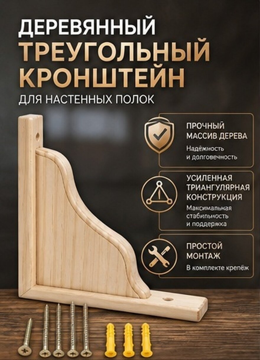 Уголок Деревянный Треугольный Подставка Для Полки В Декоративном Стиле 18X18X3 См