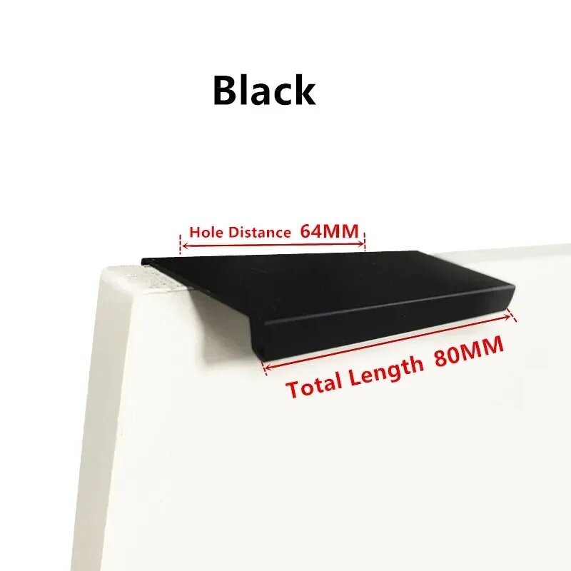 Скрытые ручки для шкафов из алюминия Черный, black 80mm