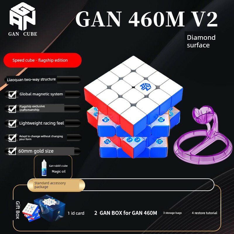 GAN 460M V2 4x4 Магнитный кубик для скоростного кубинга с 1# смазкой и 3D-подставкой, УФ-покрытие, 2-е поколение