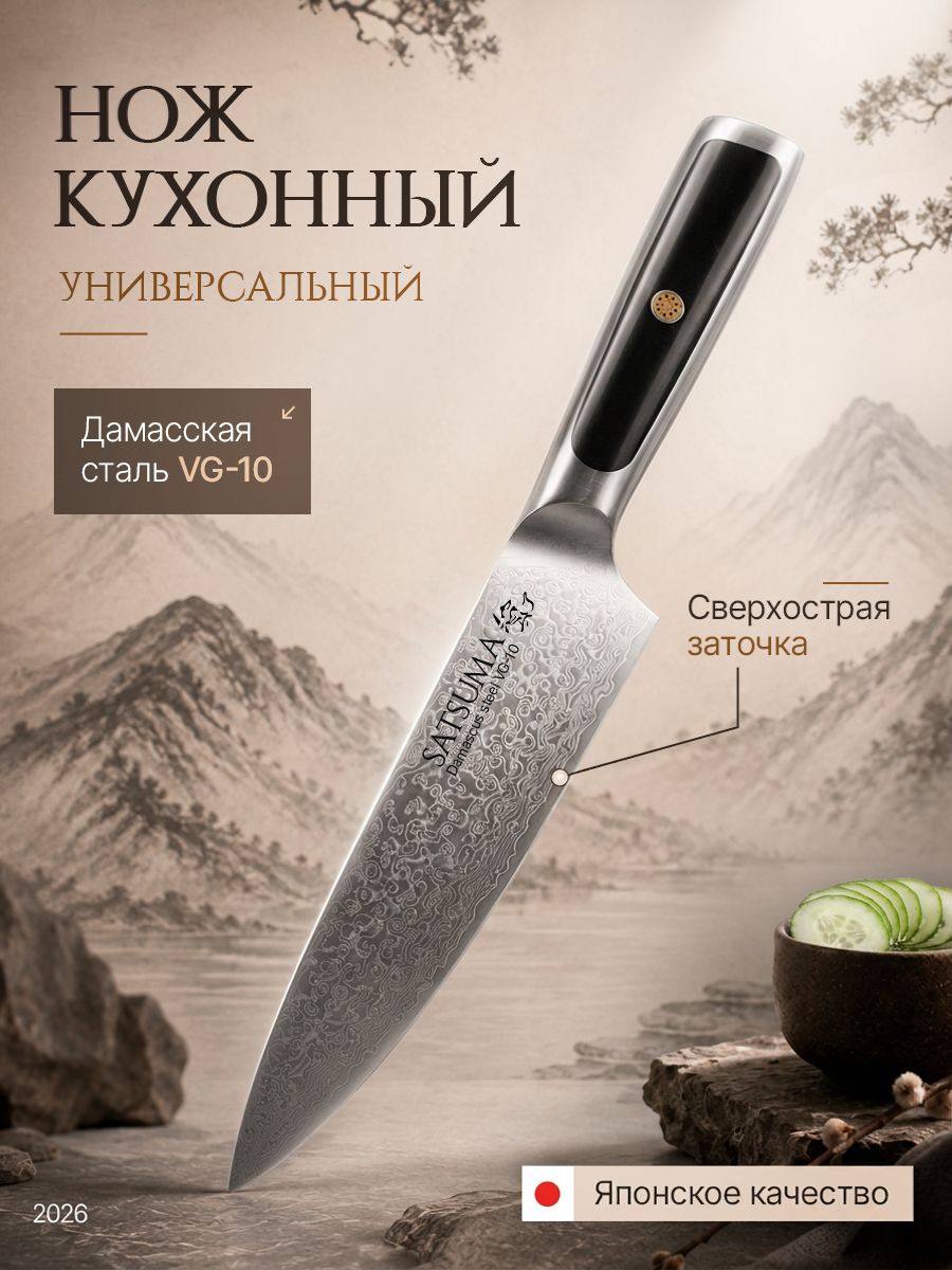 Шеф нож кухонный универсальный из дамасской стали