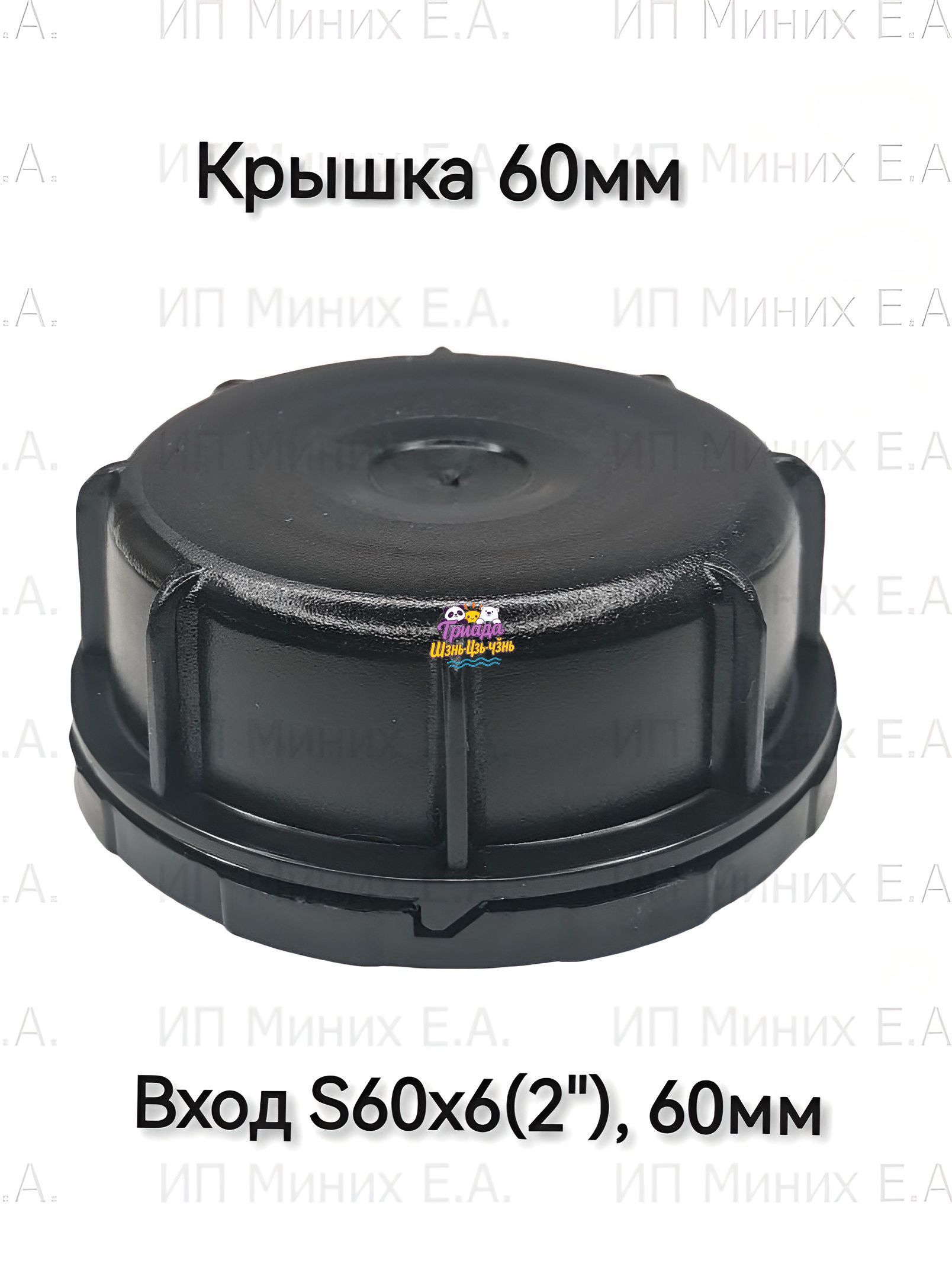 Крышка заглушка на Еврокуб 60мм, крупная резьба, S60x6 (2"), крышка для канистры 20,30л