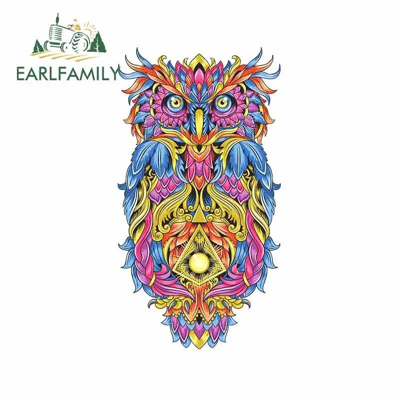 EARLFAMILY 13 см x 7 см для красочной психоделической совы, забавные наклейки для автомобиля, украшение на бампер, окклюзия, царапины, виниловая автомобильная пленка