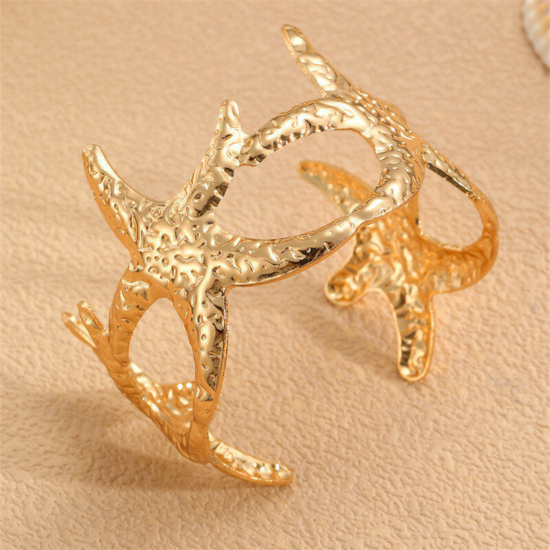 Geometric metal flower cuff with starfish detail for fashionable women jewelry summer gold