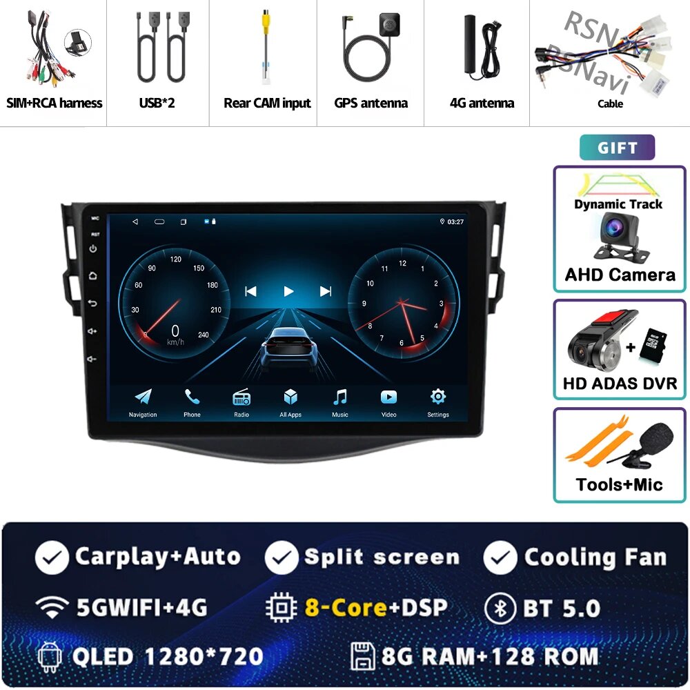 Автомагнитола Android 16 Carplay Auto GPS для Toyota RAV4 2005-2012, мультимедийный 8G-128G CAM DVR