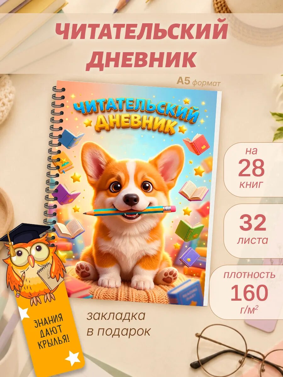 Читательский дневник для девочки и мальчика с собачкой