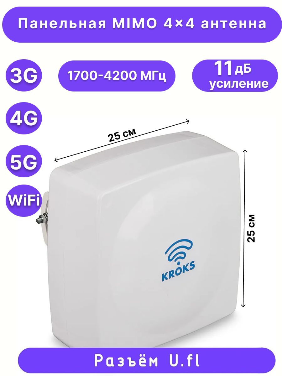 Антенна направленная с герметичным боксом 4G/5G MIMO 4x4, усиление сигнала 11 дБ, KROKS KAA10-1700/4200 U-BOX (UFL)