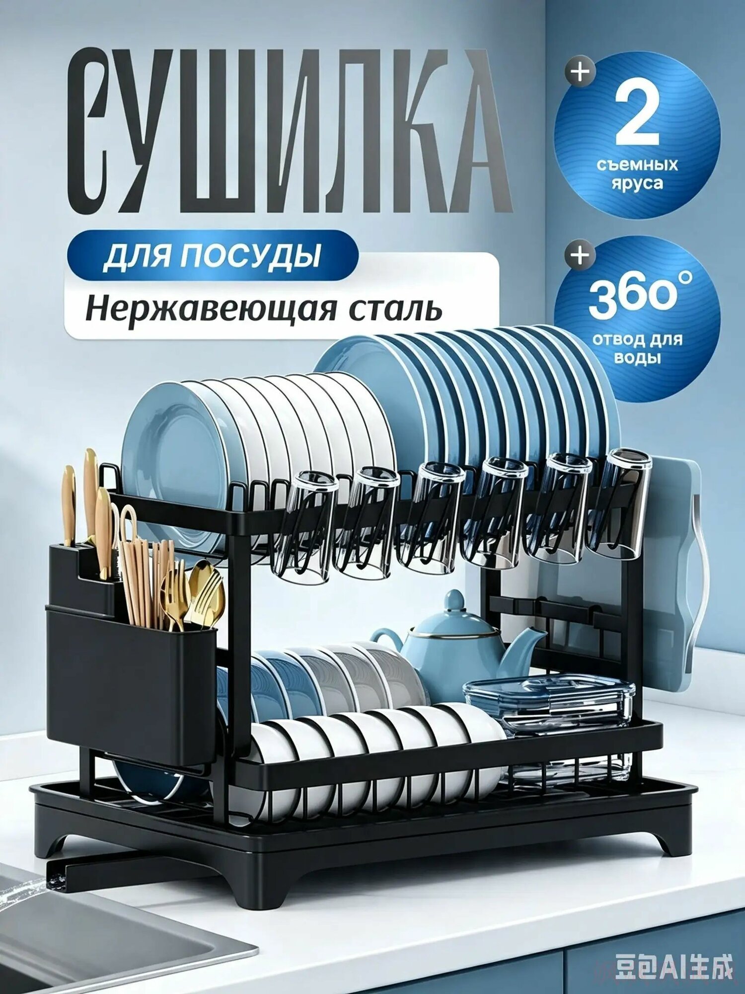 Поддон для сушилки посуды 31 см x 42 см х 31 см 1 шт металл черный