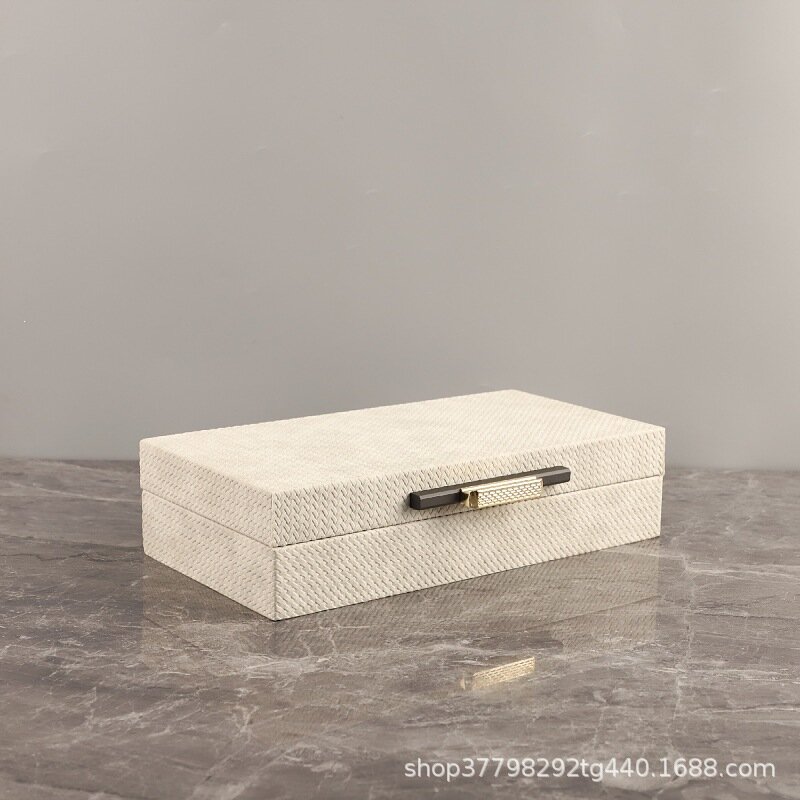 Кожаная коробка для хранения бежевая большая 30x17.5x7.5 см органайзер для гардероба