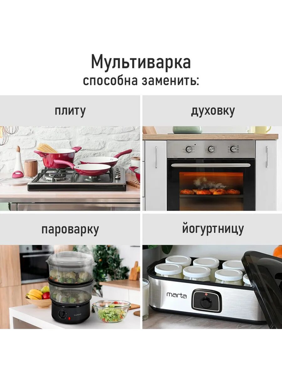 Мультиварка MARTA 5 литров, 30 программ, мультиповар, белый — фото 1
